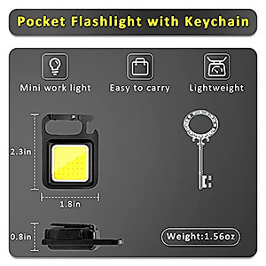 COB Keychain Work Light Keychain Flashlights 4 Light Modes 1600Lumen,Keychain Light Emergency Light with Folding Bracket Bottle Opener and Magnet Base,Camping and Walking