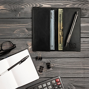 Hide & Drink, Checkbook Cover, Minimalist Organizer, Check Presenter, Bill Holder for Waiter and Waitress, Restaurant Accessories, Full Grain Leather, Handmade, Charcoal Black