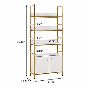 MELLCOM Golden Bookcase, 4 + 2 Tier Bookshelf with 2 Pull-Out Storage Cabinet Bohemian Style 71’’ Modern Bookshelves with 4 Adjustable Foot Pad Easy Assembled for Home, Office