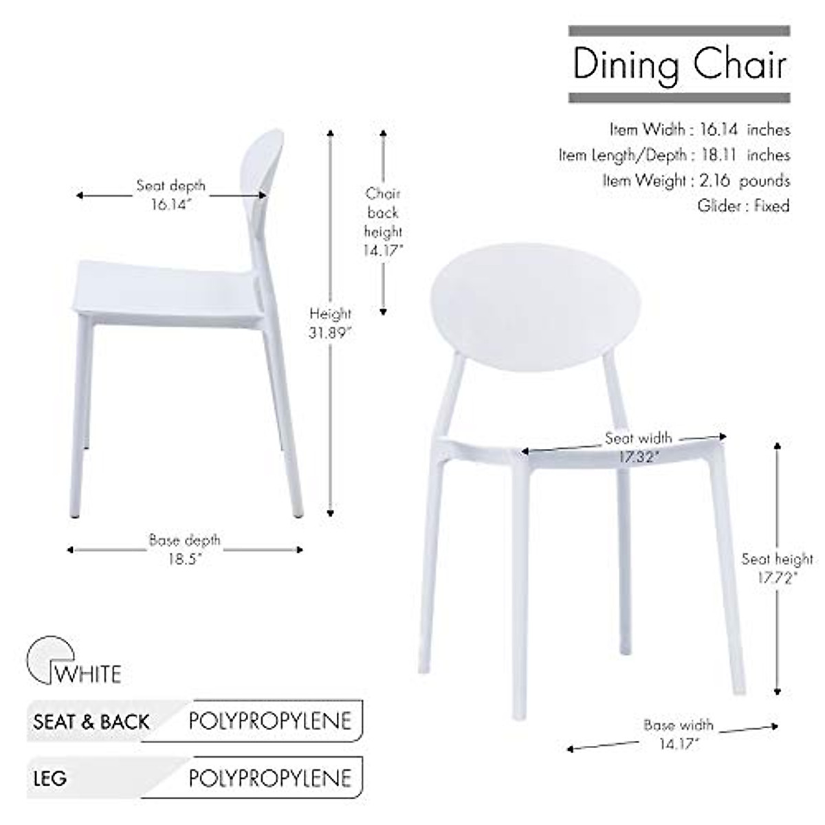 Porthos Home Byron Dining Chairs Set of 2 Made of Durable and Waterproof Plastic, Stackable Design with Round Back and Squarish Seat (Great for Dining Rooms and Kitchens of Every Size)