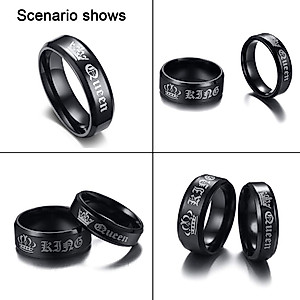 Stainless Steel His Queen Ring Bands for Her Promise Black,Gold,Size 7