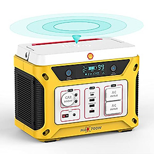 Shell Portable Power Station, 700W 10- Port, S-Boost upto 1400W, 583Wh Solar Generator (Solar Panel Optional) with Lithium Battery Pack, 2 AC Outlets, 60W USB-C PD Port, LED Light + Emergency Triangle