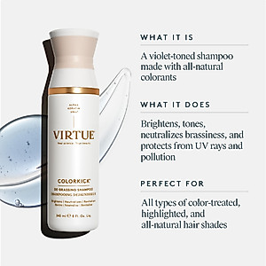 VIRTUE De-Brassing Shampoo, Natural Color Toner, Brightens and Revitalizes All Color-Treated Hair, ColorKick, 8 Fl Oz