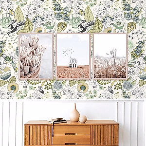 Wudnaye Floral Wallpaper Peel and Stick Wallpaper Floral Kitchen Wallpaper 17.7inch × 118.1inch Green Wallpaper Stick and Peel Wallpaper Plants Flower Wallpaper Decorative Contact Paper for Shelves