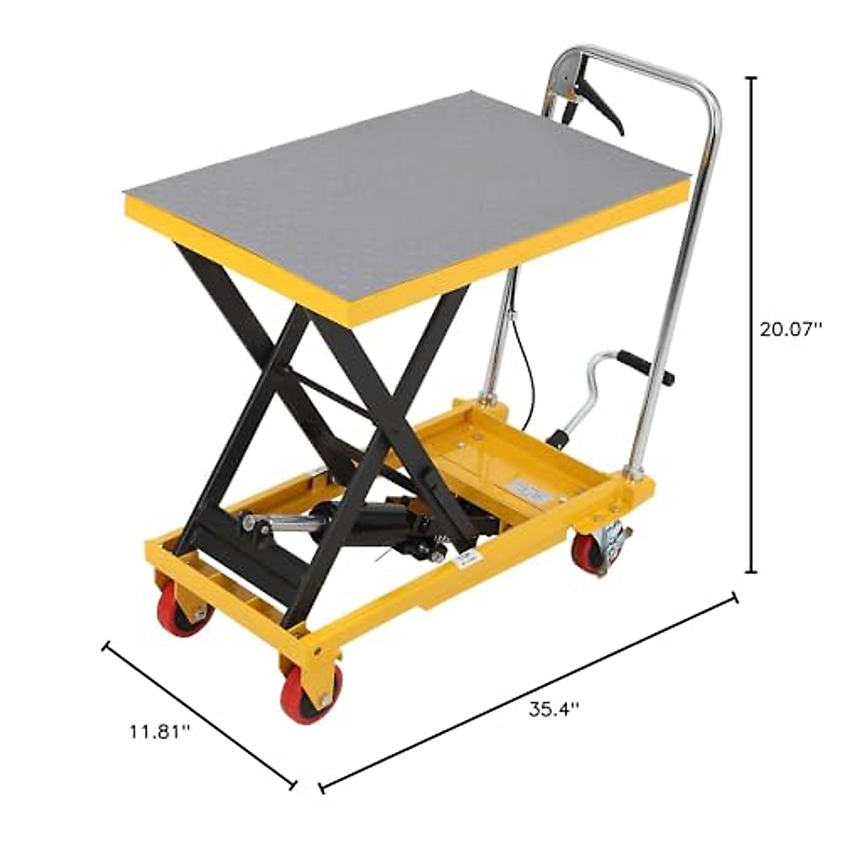 Hydraulic Lift Table Cart 1100lbs, Lift Table Capacity 35.5" Lifting Height, Manual Single Scissor with 4 Wheels and Non-Slip Pad Thickness 3mm for Material Handling and Transportation