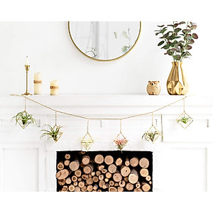 Dahey Gold Geometric Hanging Air Plant Holders - Set of 6 Square Metal Planters with Chains for Indoor Wall Decor