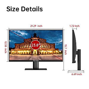 23.8” Monitor, RICRSS 75Hz FHD (1920 x 1080) IPS Computer Monitor with 178° Wide Viewing Angle, Frameless and VESA Mounting, ELED Display-Ergonomic Tilt, Low Blue Light Eye Care Mode (HDMI & VGA Port)