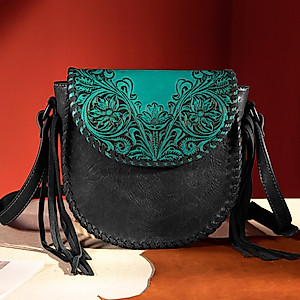 Montana West Western Crossbody Purses for Women Embossed Collection Vegan Leather Handbag Saddle Bag MW1212-8360BK