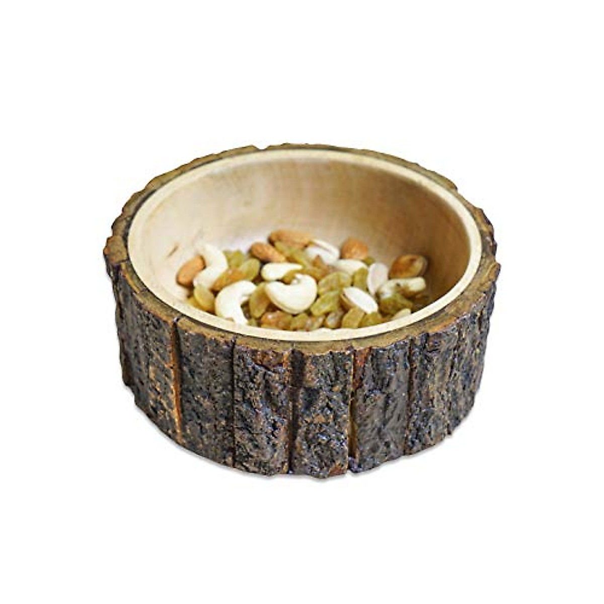 GoCraft Wood Potpourri Bowl with Tree Bark, Small, 6" Diameter x 3" Height, Wooden Decorative Bowl