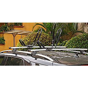 DRSPORTS 2 Pairs Heavy Duty Universal J-Bar Kayak Rack Roof Top Carrier for Kayak Canoe Paddle Boat Mounted on Car SUV, Car and Truck Crossbar with 4 pcs Tie Down Straps