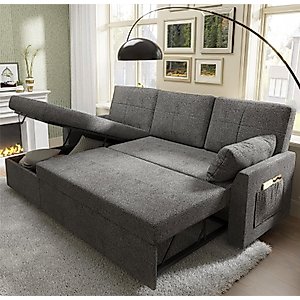 AMERLIFE Sleeper Sofa,Sofa Bed Couch with Storage Chaise, 2 in 1 Pull Out Sofa Couch for Living Room, Gray Chenille
