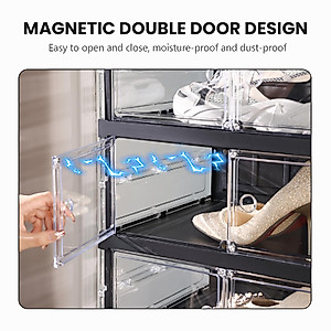 SYNCVIBE Foldable Shoe Organizer with doors 9 Tier 18 Pairs Folding Shoe Rack, Transparent Shoe Storage Shelf for Closet, Stackable Sneaker Shoes Storage Boxes, Large Shoe Storage Cabinet