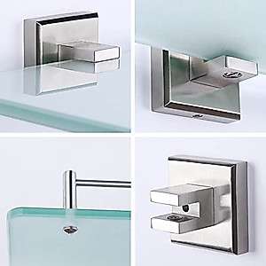 HOMEIDEAS Bathroom Glass Shelf - 16.5 Inch Tempered Glass, Wall Mounted Brushed Nickel Shelf - Rustproof SUS 304 Stainless Steel Frosted Glass Shelf