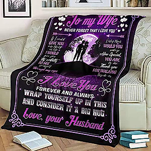 Aizhuang Personalized to My Wife Blanket from Husband, Cozy Super Soft Plush Fleece Throw Blanket with Quotes, for Birthday, Anniversary and Valentine's Day (60x80 inches)