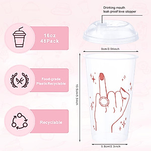 Vesici 48 Sets Bachelorette Party Cups 16 oz Bachelorette Party Decorations Rose Gold Ring Finger Reusable Cups Plastic Cups with 48 Lids 100 Straws for Bridal Shower Bridesmaid Party Gifts