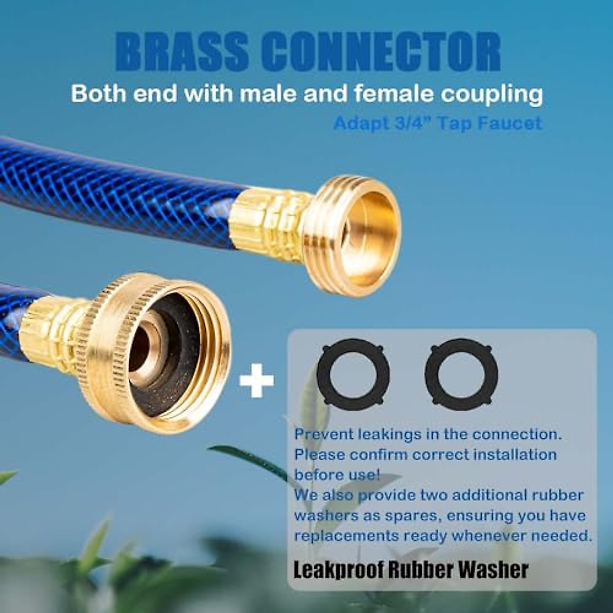 FangFarm 5/8" Outdoor PVC Garden Hose with Water Stop, Hose Shut Off Valve, Flexible Water Hose, Durable and Leakproof, Solid Brass GHT Connector (20FT, Blue)