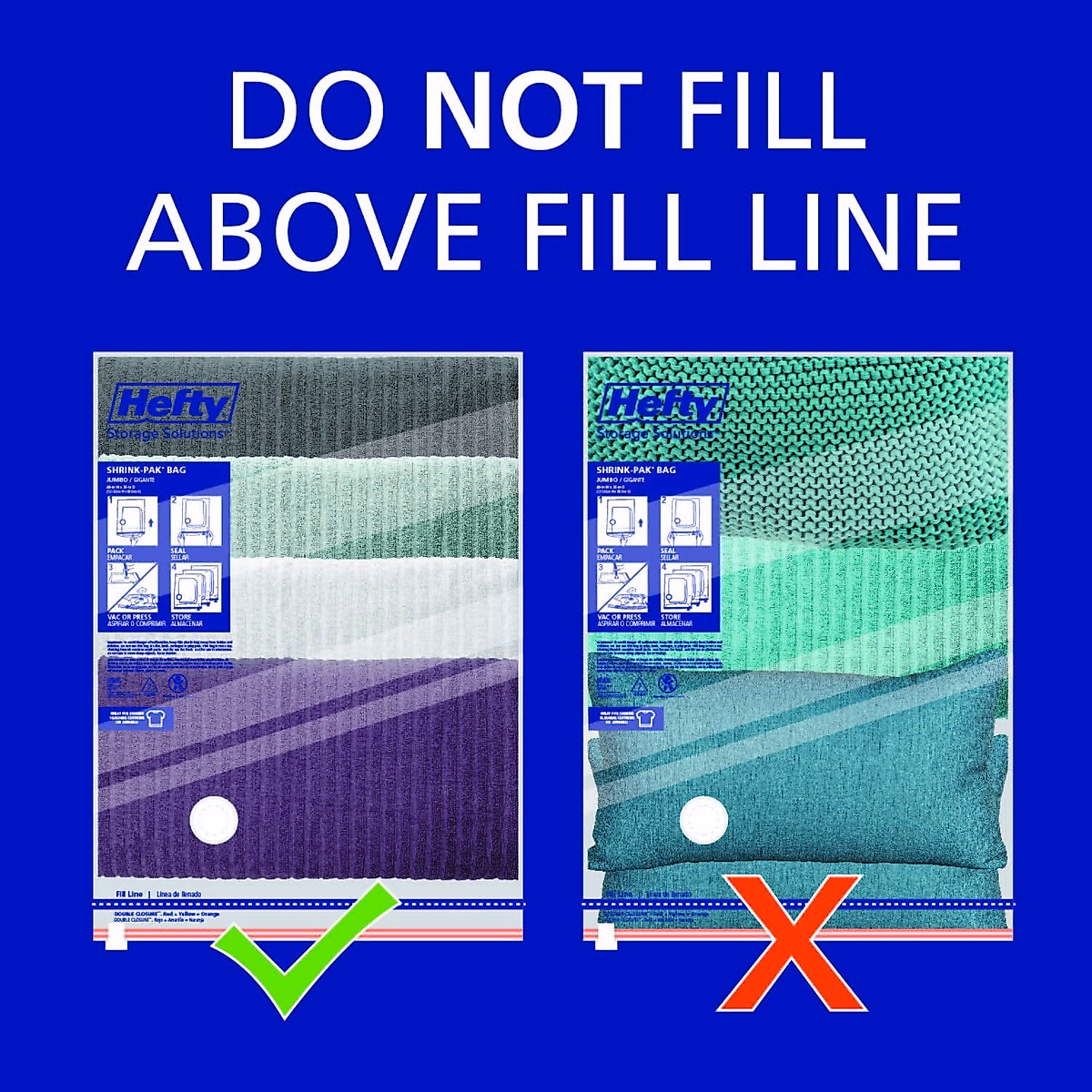 Hefty Shrink-Pak - 2 Medium, 2 Large, 2 XL Vacuum Seal Storage Bags – Space Saver Bags for Clothing, Pillows, Towels, or Blankets, 6 Pc Set