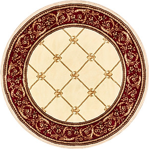 Patrician Trellis Red French European Formal Traditional 8 Round (7'10" Round) Area Rug Easy to Clean Modern Contemporary Floral Thick Soft Plush Living Dining Room Rug