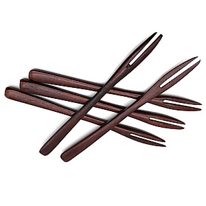 5 Pack Wooden Forks for eating Desserts, Chips, Snacks, Cereal, Salad, Fruit, Eco-friendly Japanese Wood Salad Dinner Fork Tableware Dinnerware for Kids Adult