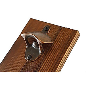 Thirsty Solutions - “Beer O’ Clock” Rustic Wall Mounted Bottle Opener and Catcher - Dark Stain Pine with Zinc Alloy Opener - Removable Wooden Bucket - Man (or Woman) Cave Ready