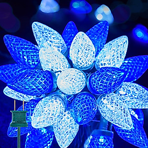 Brightown C9 LED Christmas String Lights, 33ft 50 LED Waterproof Strawberry String Lights, Extendable Green Wire Lights String for Outdoor Indoor Patio Party Decoration, Blue and White