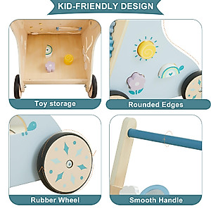 Beright Wooden Baby Walker, Wooden Baby Push Walker, Learning Activity Walker Toys, Baby Push Toy Multiple Activities Center, Gift for Birthday, Christmas and New Year
