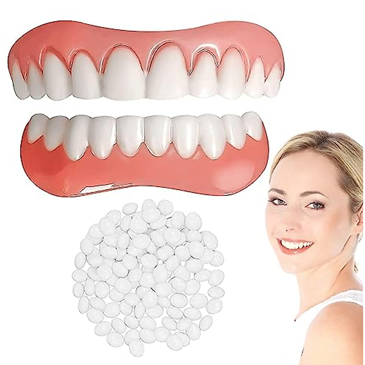 Fake Teeth, 2 PCS Veneers Dentures Socket for Women and Men, Dental Veneers for Temporary Tooth Repair Upper and Lower Jaw, Protect Your Teeth and Regain Confident Smile, Professional Cosmetic (2)