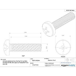 Small Parts 316 Stainless Steel Machine Screw, Plain Finish, Pan Head, Phillips Drive, Meets DIN 7985, 35mm Length, Fully Threaded, M5-0.8 Metric Coarse Threads (Pack of 10)