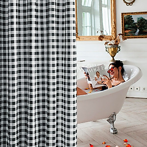 Biscaynebay Textured Fabric Shower Curtains 72" X 72", Black & White Printed Checkered Linen Modern Hotel Luxury Quality Cloth Bathroom Curtains Machine Washable