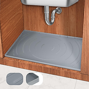 Under Sink Mat, 28" x 22" Under Sink Mats for Kitchen Waterproof, Under Sink Shelf Liner, Flexible Silicone Cabinet Protector Tray for Bottom of Kitchen & Bathroom Grey