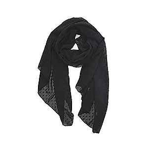 YOUR SMILE Ladies/Women's Lightweight Solid Color Pearl Chiffon Long Shawl Scarf For Spring Summer Fall (Black)