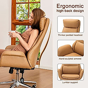 glitzhome Adjustable High-Back Office Chair Executive Swivel Chair PU Leather, Camel