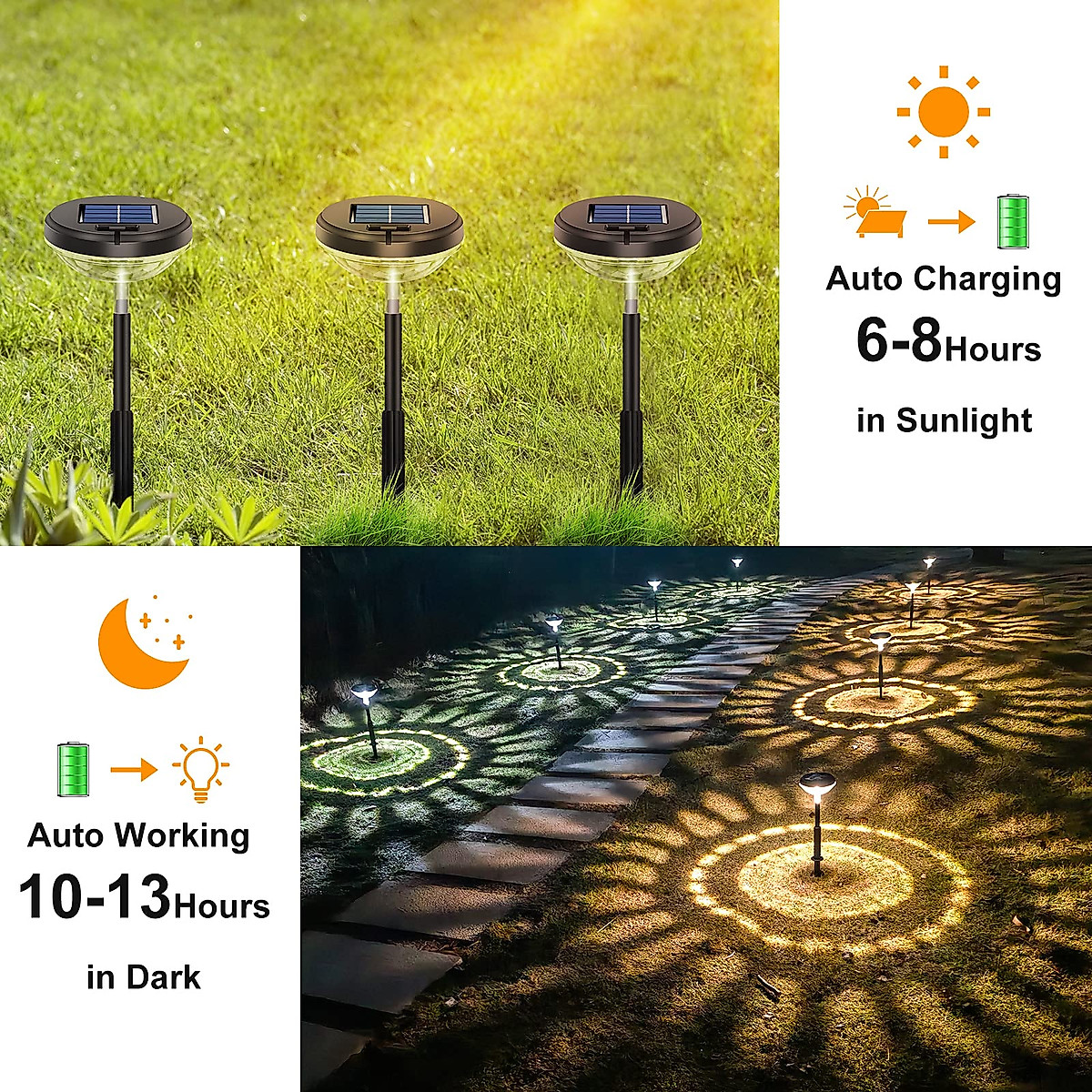 Bright Solar Pathway Lights 4 Pack,Warm White+Cool White LED Solar Lights Outdoor,IP67 Waterproof Solar Path Lights,Solar Powered Garden Lights for Walkway Yard Backyard Lawn Landscape Lighting Decor