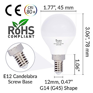 Simba Lighting LED Candelabra E12 Base G14 Small Globe 7W 60W Replacement Light Bulb (6 Pack) for Ceiling Fan, Chandelier, Vanity, Round A15 Frosted White Cover, Non-Dimmable, 2700K Warm White