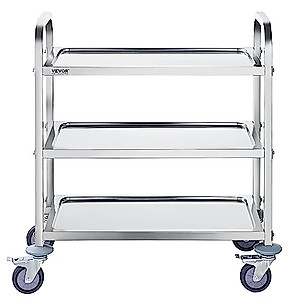 VEVOR Lab Utility Cart, 220 lbs Weight Capacity Rolling Lab Cart, 3 Shelves Mobile Clinic Cart, Sturdy Stainless Steel Frame Lab Trolley, 360° Silent Rolling Wheels w/Foot Brake, for Lab Clinic Salon