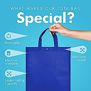 Simply Green Solutions - Reusable Grocery Bags, Durable Large Tote Bags, Shopping Bags for Groceries, Utility Tote, Reusable Gift Bags With Handles, 14 x 16.5 x 6, Pack of 10, Royal Blue
