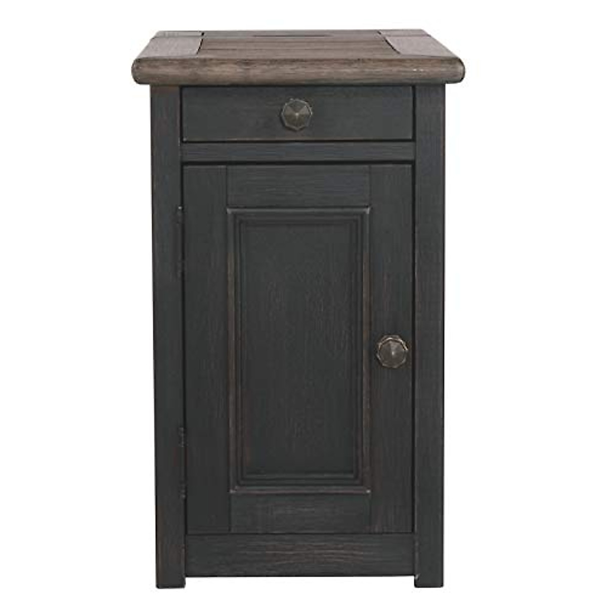 Signature Design by Ashley Tyler Creek Rustic Chair Side End Table with Pull-Out Tray & USB Ports, Brown