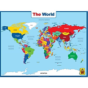 World Map Laminated Poster - Use For Home School,Classroom,Back to School Resources - 18 x 24 Inch