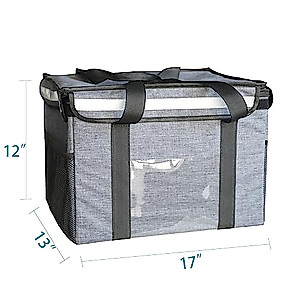 YINFEI Insulated Food Delivery Bag,Upgrade Hook and Loop＆Zipper Design,Pizza Delivery Bag,Insulated Grocery Bag for Commercial Food Transport,17"x13"x12"(Grey)