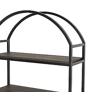 Nathan James Haven Etagere Bookshelf, 5-Shelf Bookcase in Nutmeg Wood and Black Metal Frame with Arch Top and Open Shelves, Nutmeg/Black