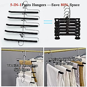 [Upgrade] Pants Hangers Space Saving,2 Pack Multi-Functional Hangers-All Metal Frame, Anti-Slip Design,Open-Ended Design,Closet Organizer for Trousers Scarves Skirts
