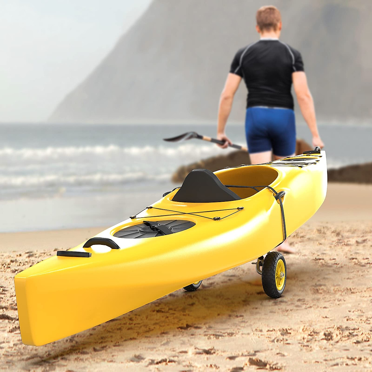 Bonnlo Kayak Car Foldable Aluminum Kayak Trailer with 10'' Solid Tires, Universal Kayak Wheels Kayak Cart Dolly for Kayak, Canoe, Paddle Board, Boat, Float Mats, Jon Boat