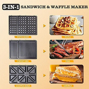 Sandwich Maker 3 in 1, Taylor Swoden 4 Slice Waffle Maker 1200W Panini Press Grill with Non-stick Plates, Double-Sided Heating, Indicator Lights, Cool Touch Handle, Easy to Use & Clean, White