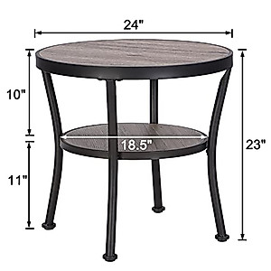 O&K FURNITURE Round End Table, Side Table for Living Room,Small Round Accent Table, Grey
