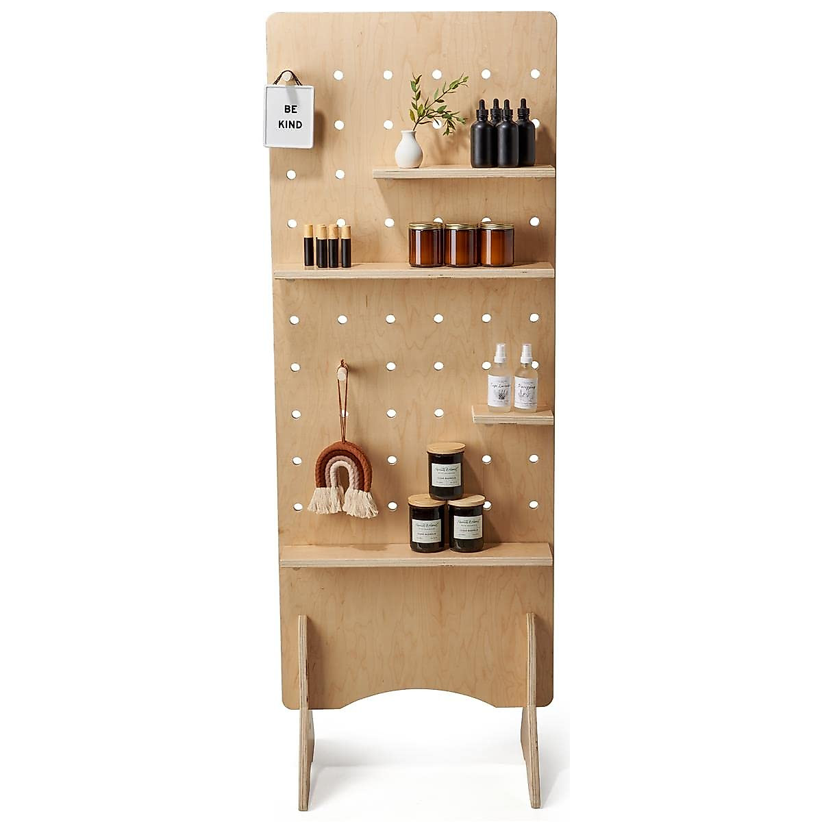 Displays2go Dandelion Pegboard Customizable Shelf Fixture, Collapsible Design, Eco-Friendly Plywood Material - Natural (DBMPBLG)