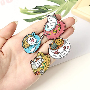 ink2055 Cartoon Cat Coffee Cup Brooch Bag Hats Lapel Enamel Paint Pin Garment Badge Gift,Vintage Fashion Brooch Pins for Women Teen Girls Crafts Gift - 2