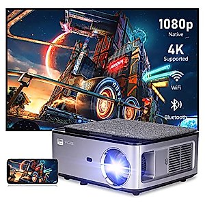 VGKE Smart Projector T28S[Upgraded] 15000L/580 ANSI Ultra High Definition 1080P, Supports 4K WiFi Projector, 4D Keystone Correction, LCD Ultra-high Brightness Video Projector 300" iOS/Android