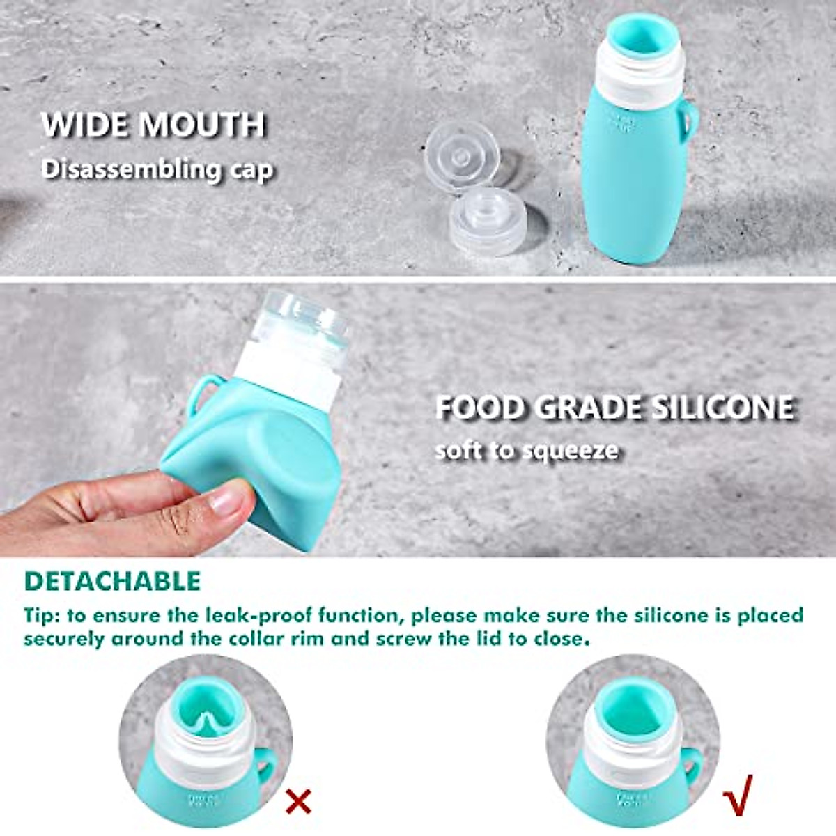Webake 3oz Squeeze Salad Dressing Bottles with Cleaning Brush, 4 Pack Small Salad Dressing Container to Go