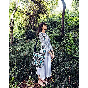 Tribe Azure Large Quilted Hobo Shoulder Bag Crossbody Sling Beach Travel (Blue Black)