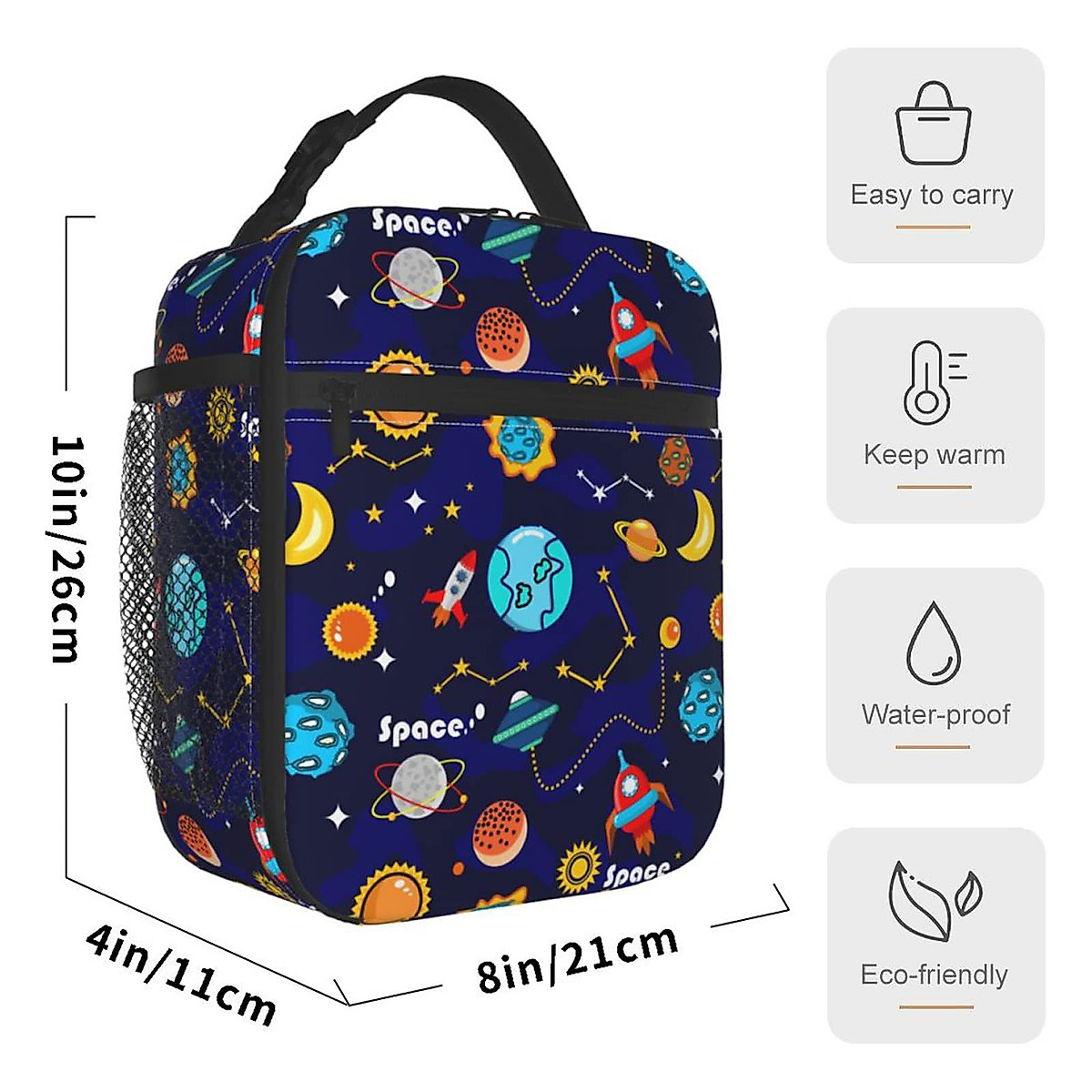 ProLeiBao Insulated Lunch Box Boys Portable Game Lunch Bag Blue Waterproof Lunchbox with Detachable Handle for School Travel Picnic Hiking Beach (Blue Space)